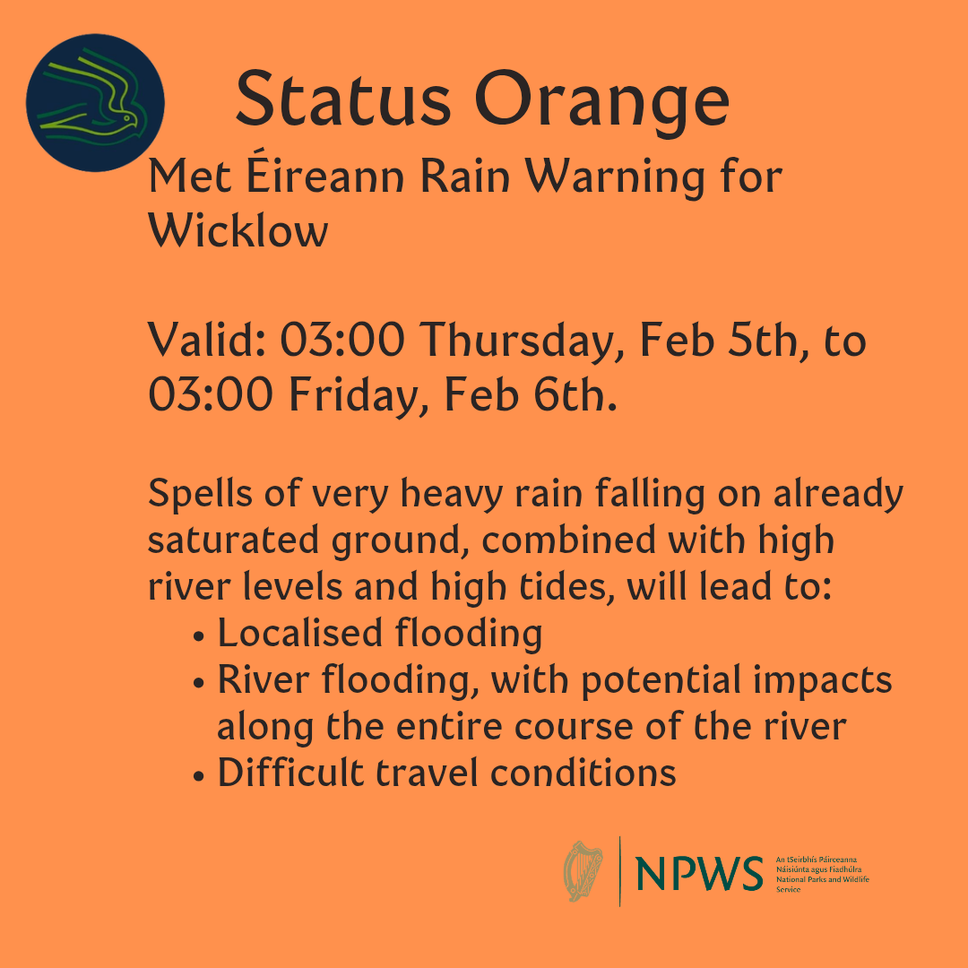 Status Orange Rain Warning for Wicklow - National Parks of Ireland